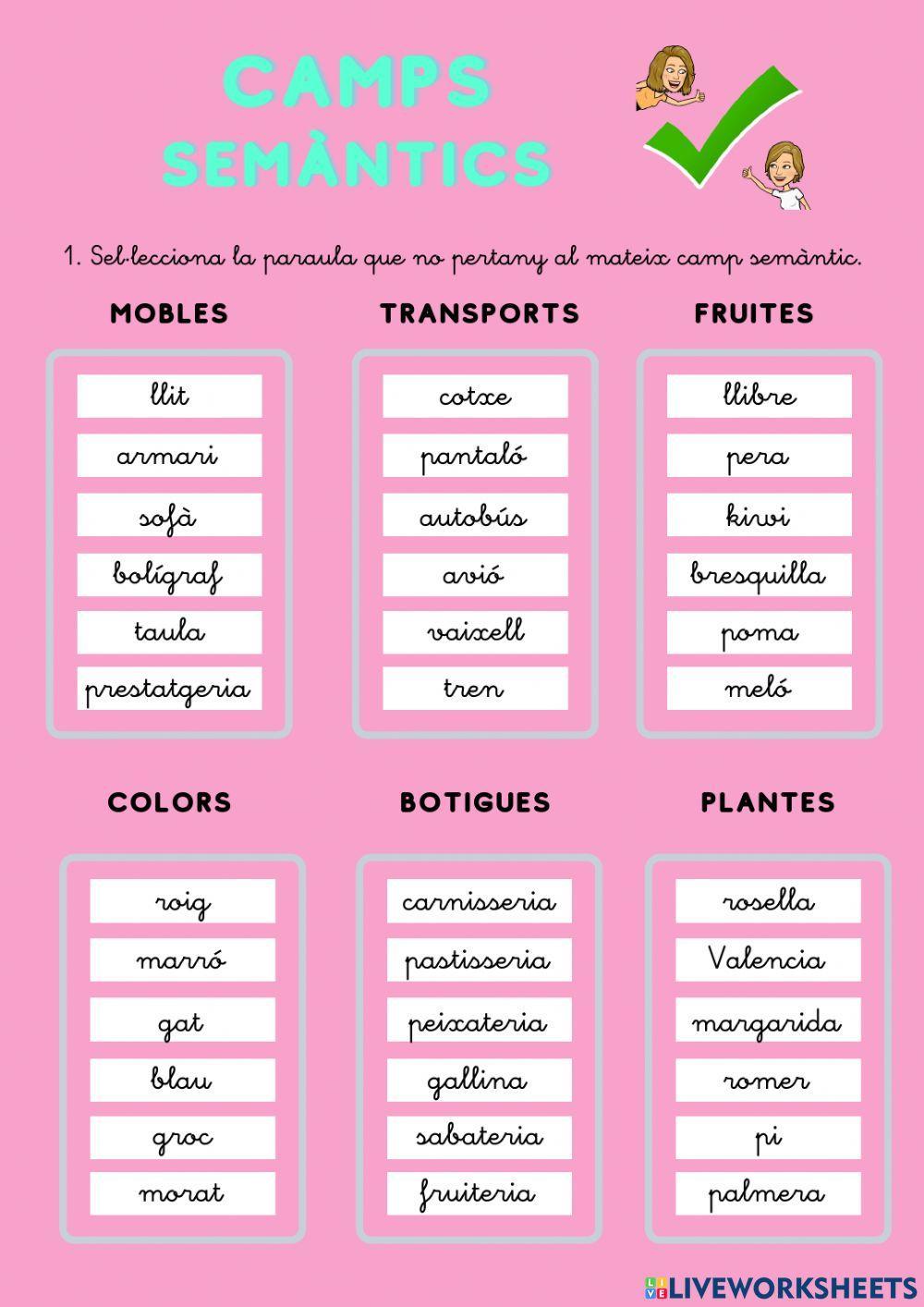 Camps semàntics worksheet for PRIMER | Live Worksheets Camps semàntics worksheet for PRIMER | Live Worksheets