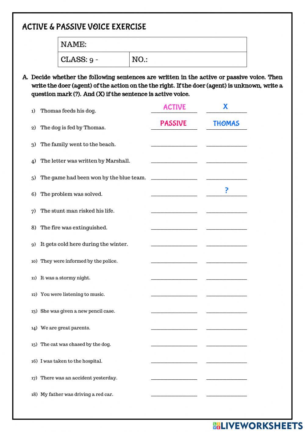PASSIVE VOICE EXERCISE online exercise for | Live Worksheets