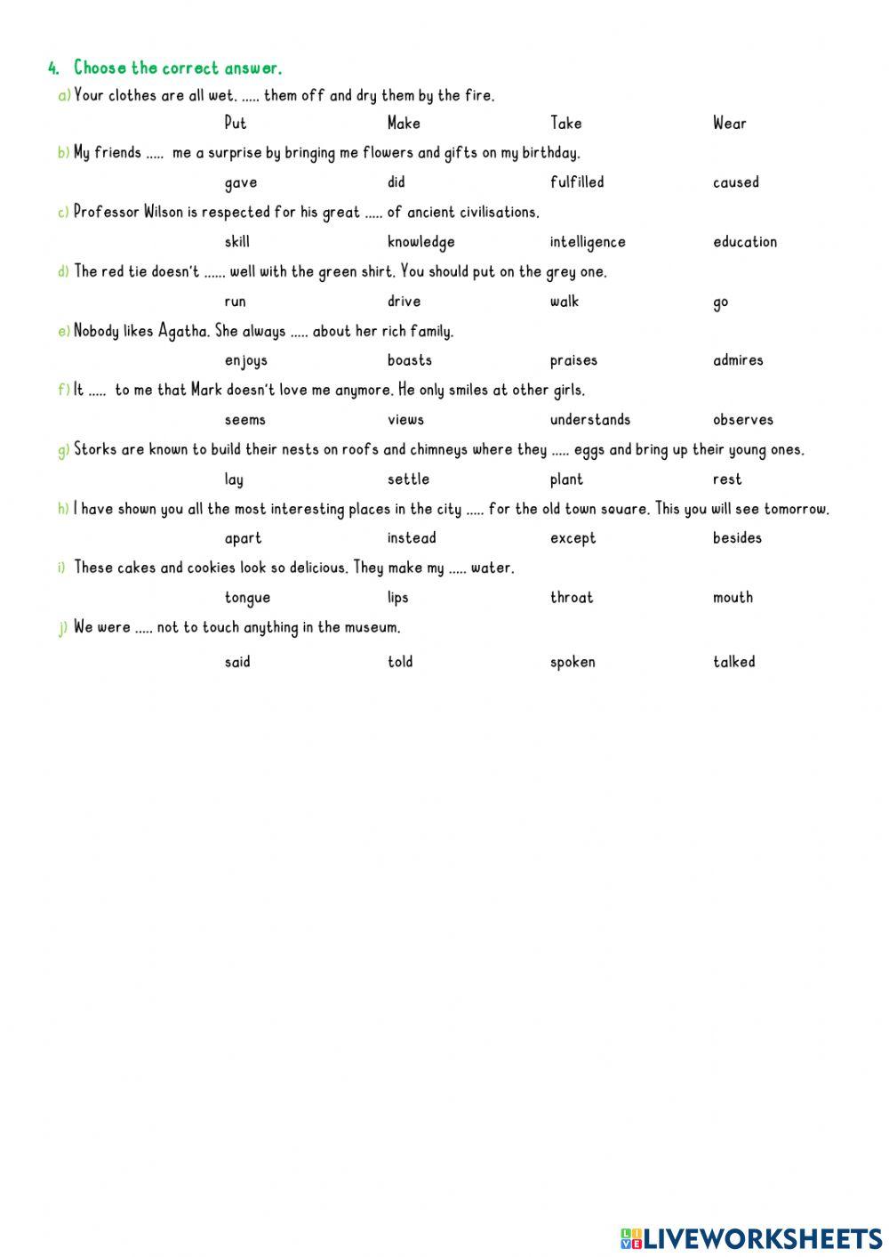 Lexical Test 1 worksheet | Live Worksheets