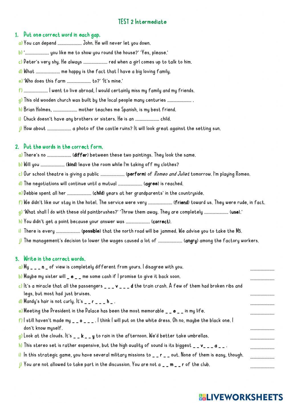Lexical Test 2 worksheet | Live Worksheets