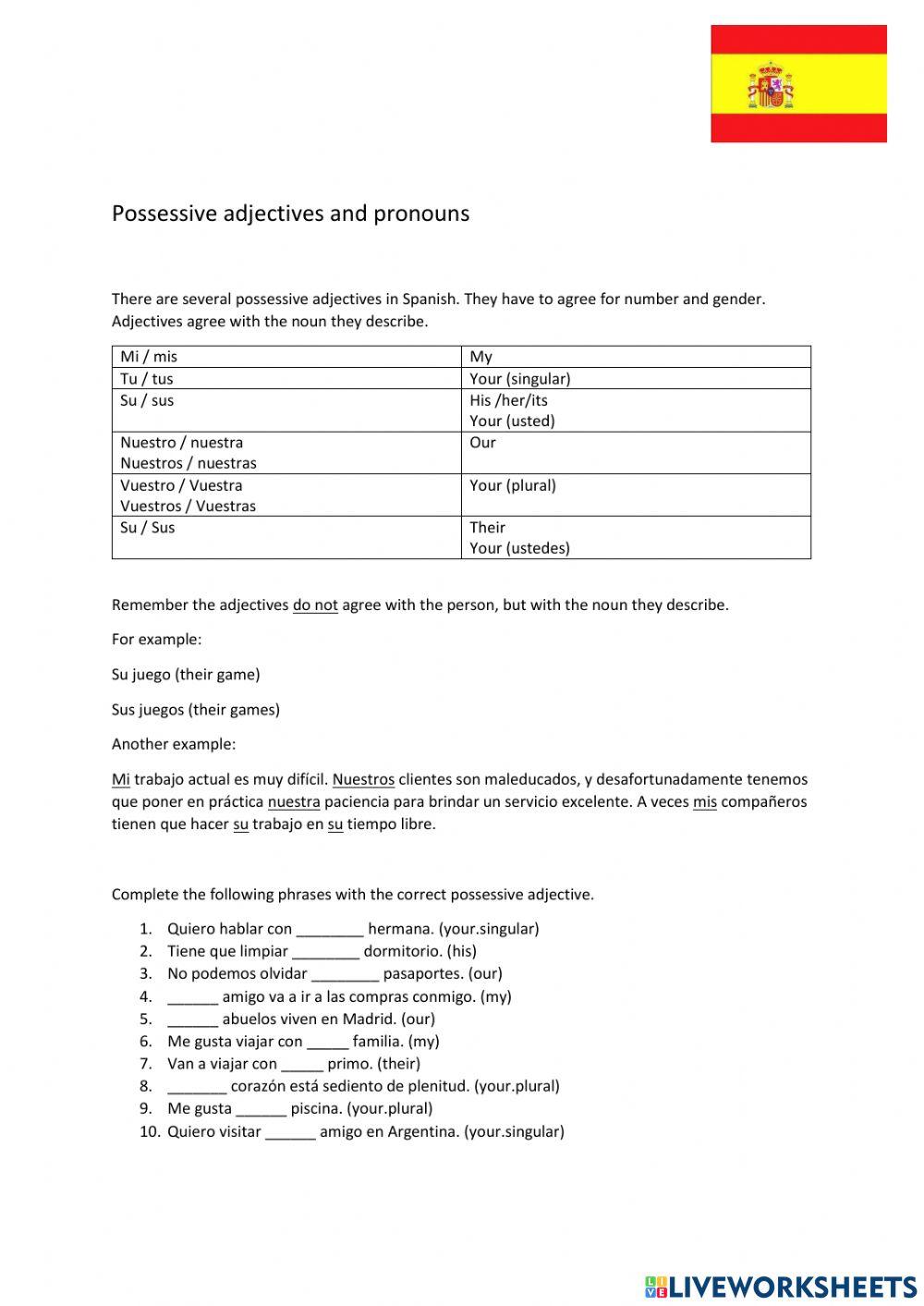 Possessive Adjectives online exercise for 9-12 | Live Worksheets