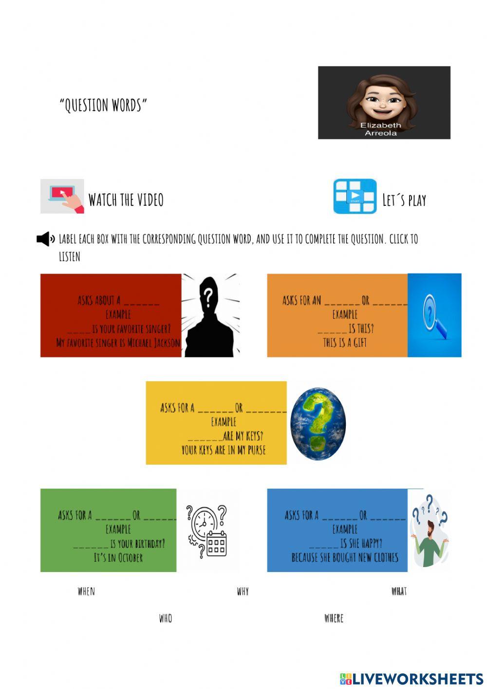 Question words 1984928 | Eliza_Arreola | Live Worksheets
