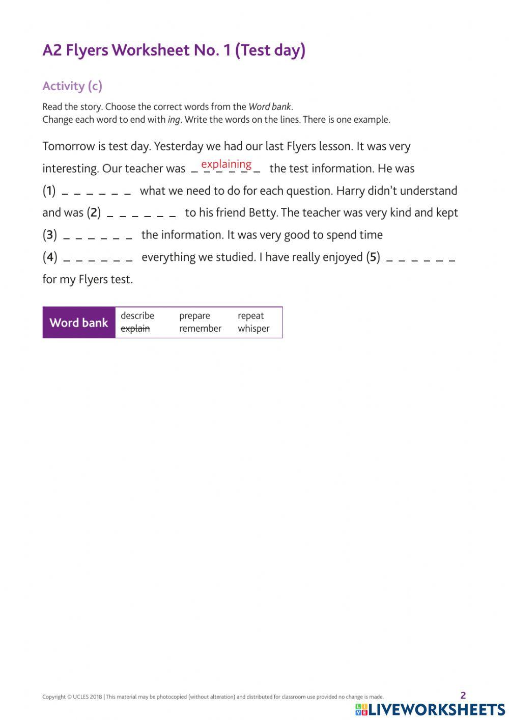 Flyers. Ws 1 online exercise for | Live Worksheets