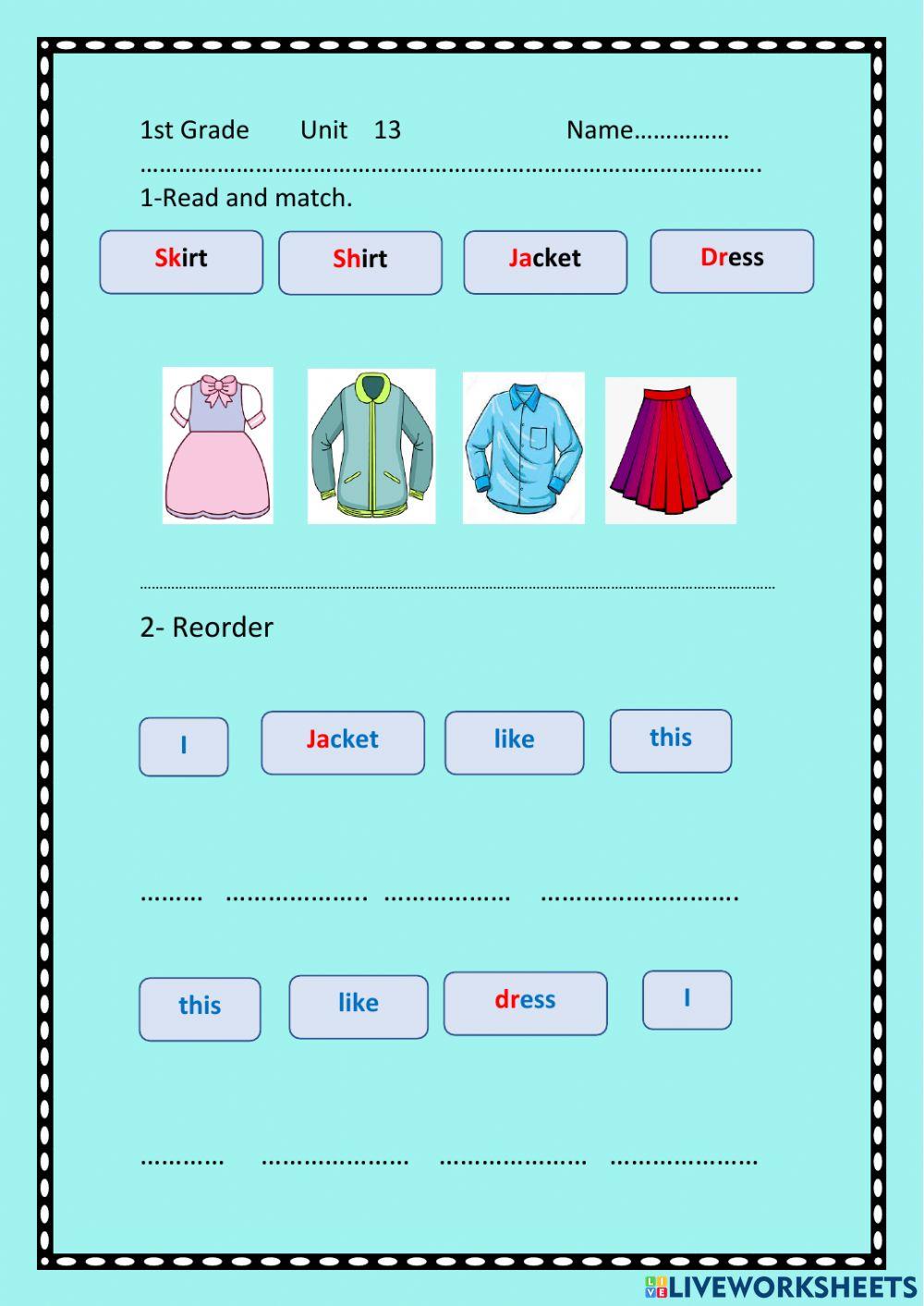 1st grade unit 13 clothes online exercise for | Live Worksheets
