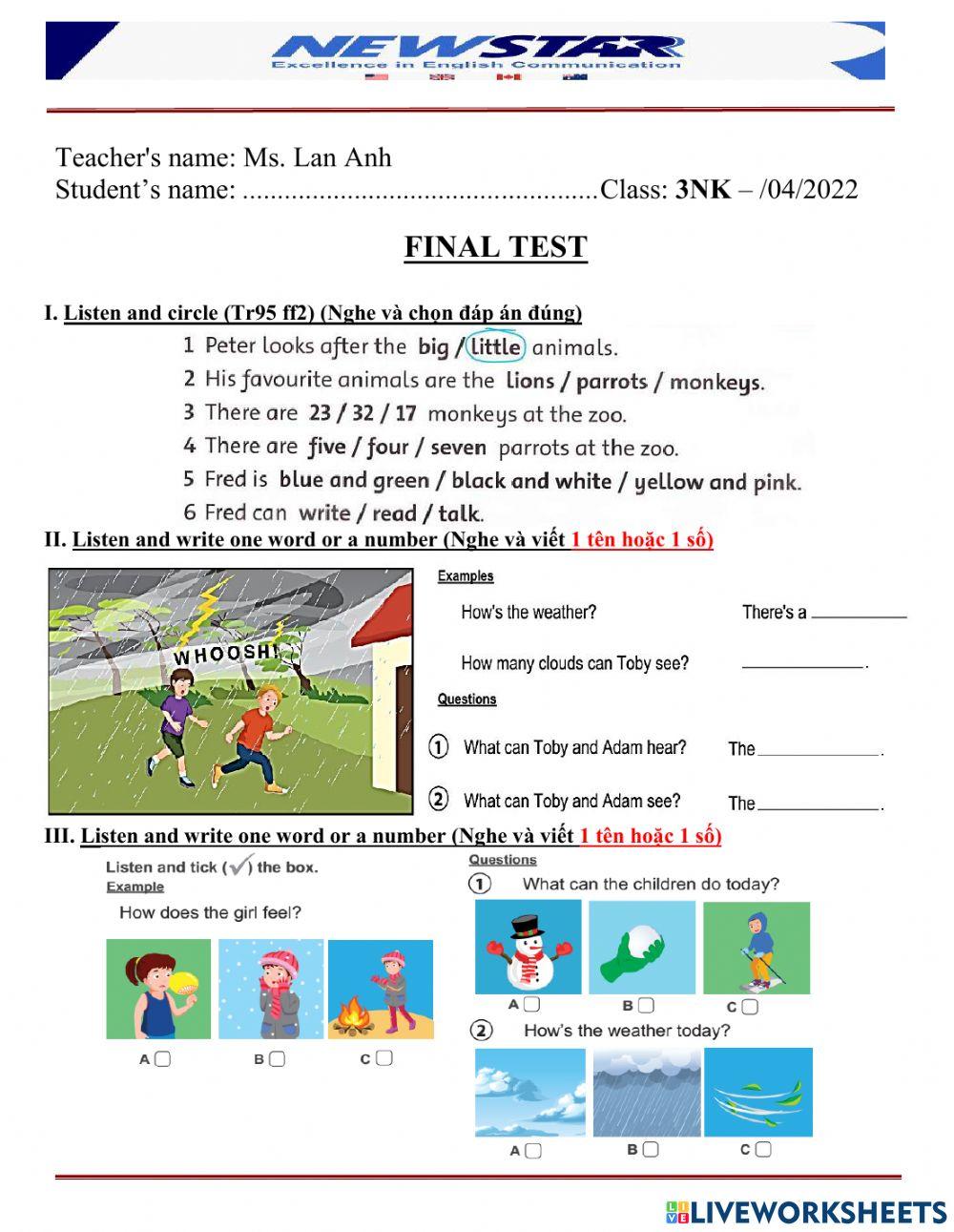 3nk-final test 7 worksheet | Live Worksheets