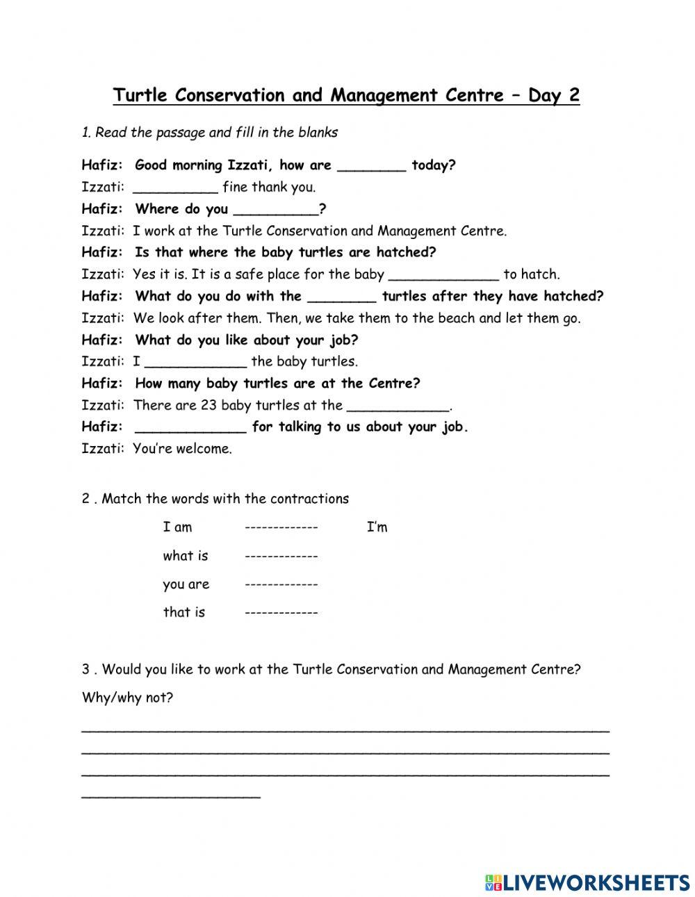 Occupation Turtle Conservation worksheet | Live Worksheets