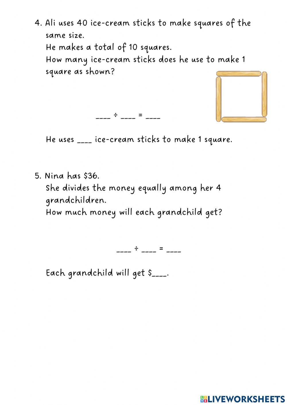 MATHS YEAR 2 - DIVISION USING MULTIPLICATION FACTS online exercise for ...