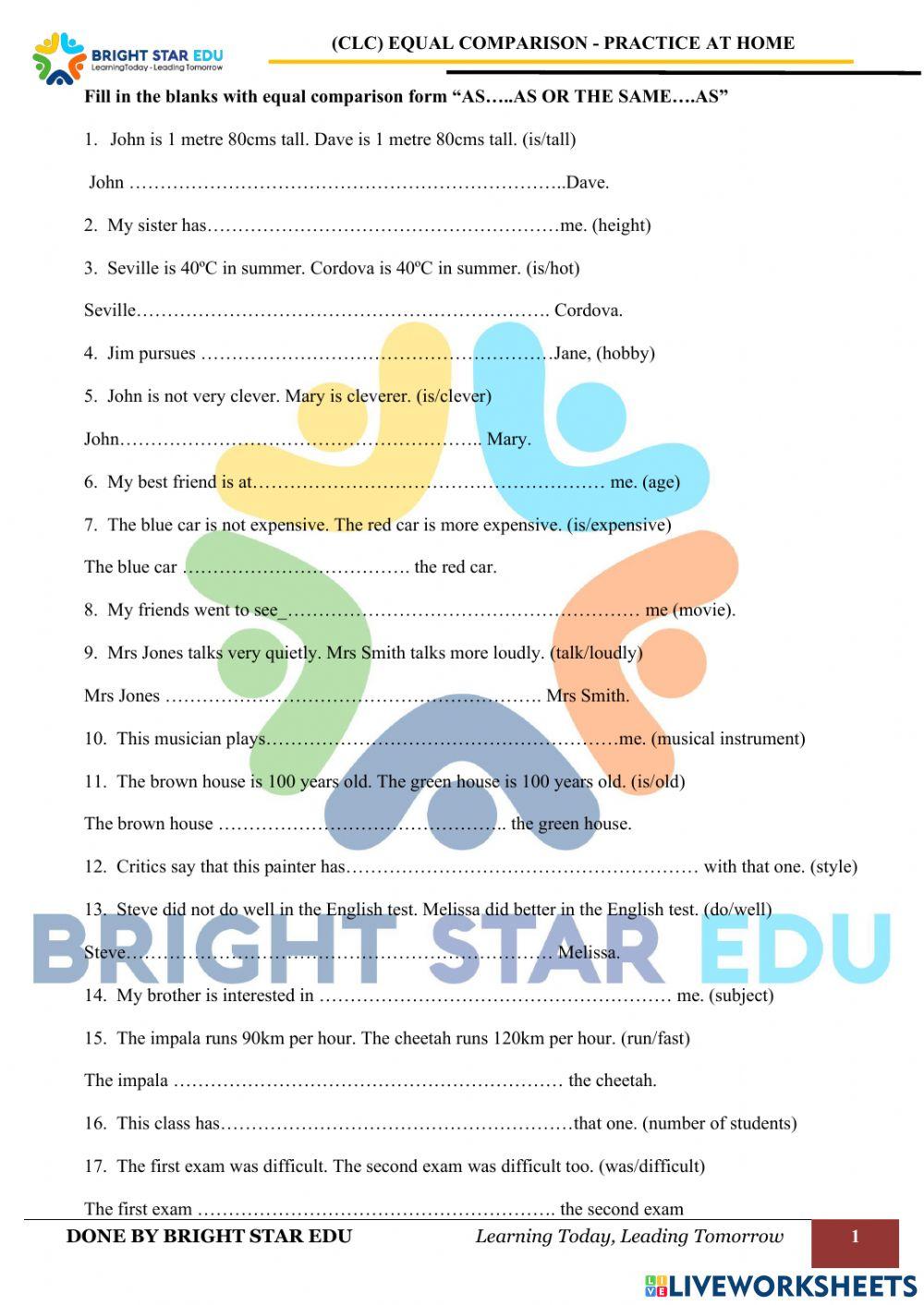 Equal exercise | Live Worksheets