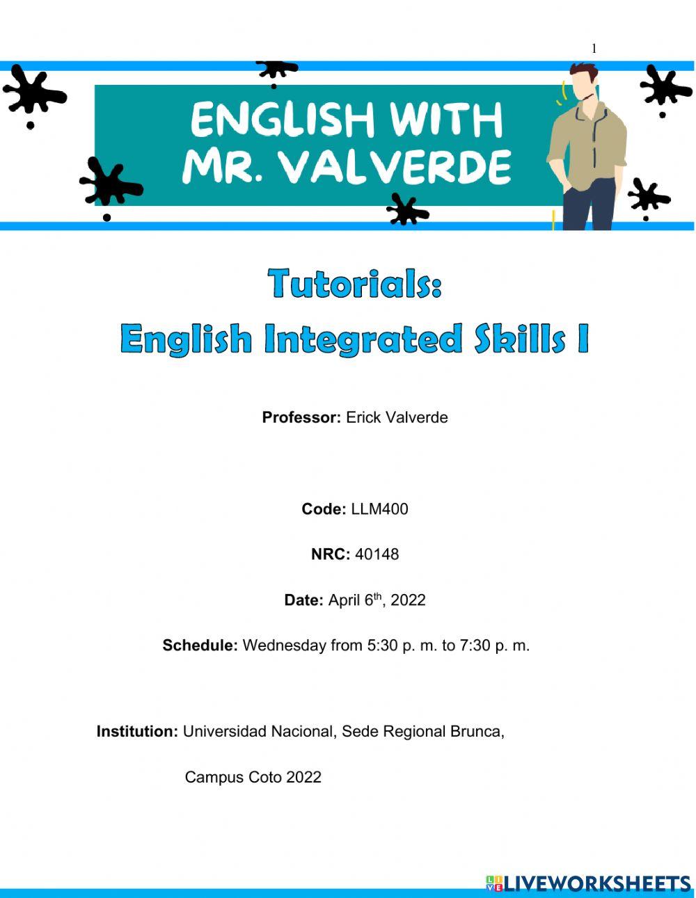Tutorials: English Integrated Skills I (April 6th) worksheet | Live Worksheets