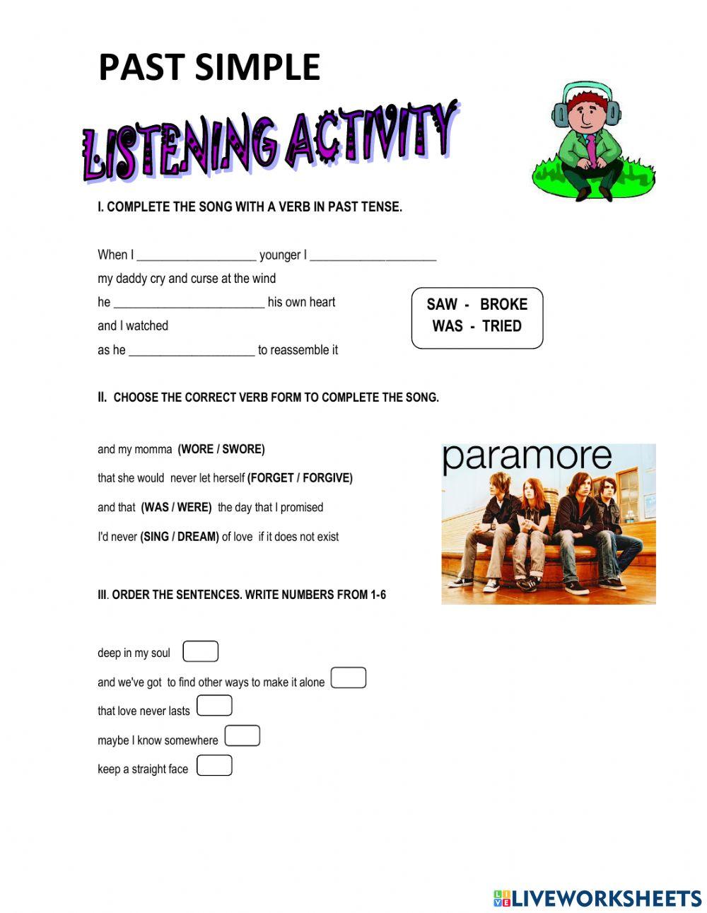 PAST SIMPLE SONG online exercise for | Live Worksheets