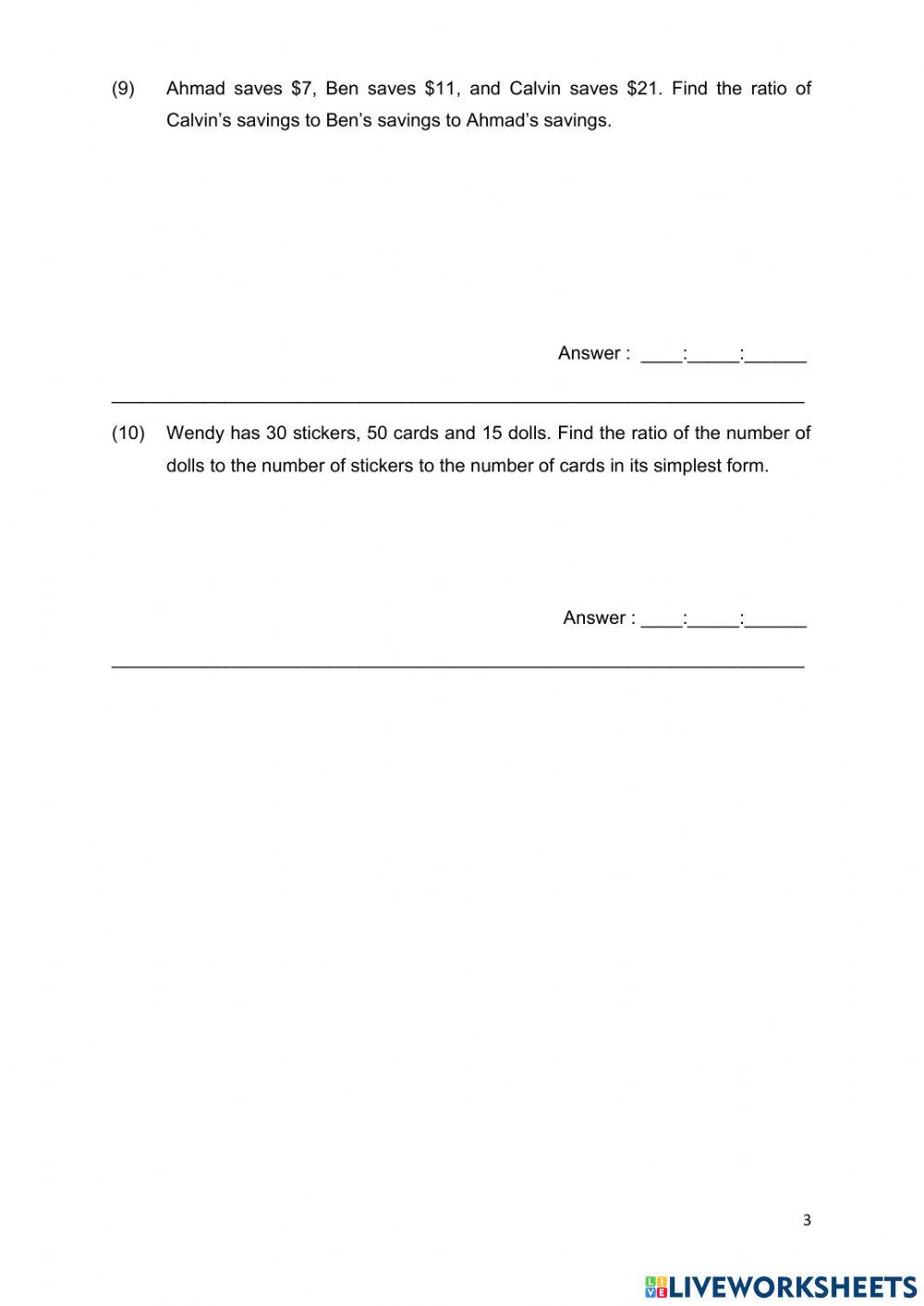 P5 Ratio WS 2 online exercise for | Live Worksheets