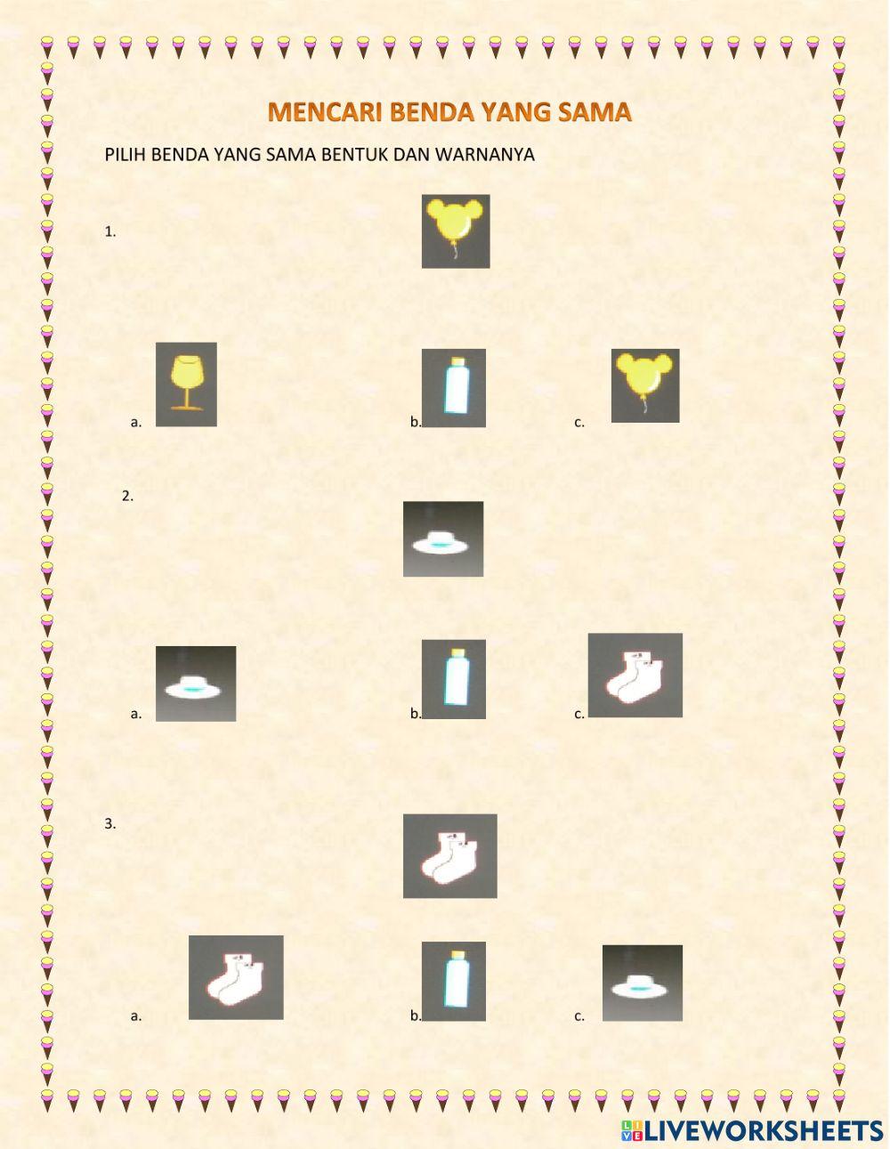 Mengenal benda tk a interactive worksheet | Live Worksheets