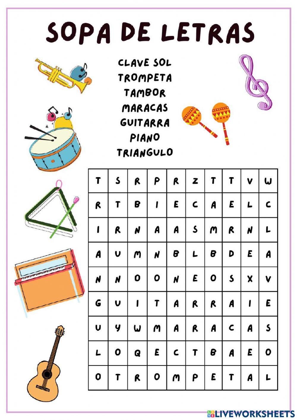 Sopa De Letras De Instrumentos Worksheet Live Worksheets