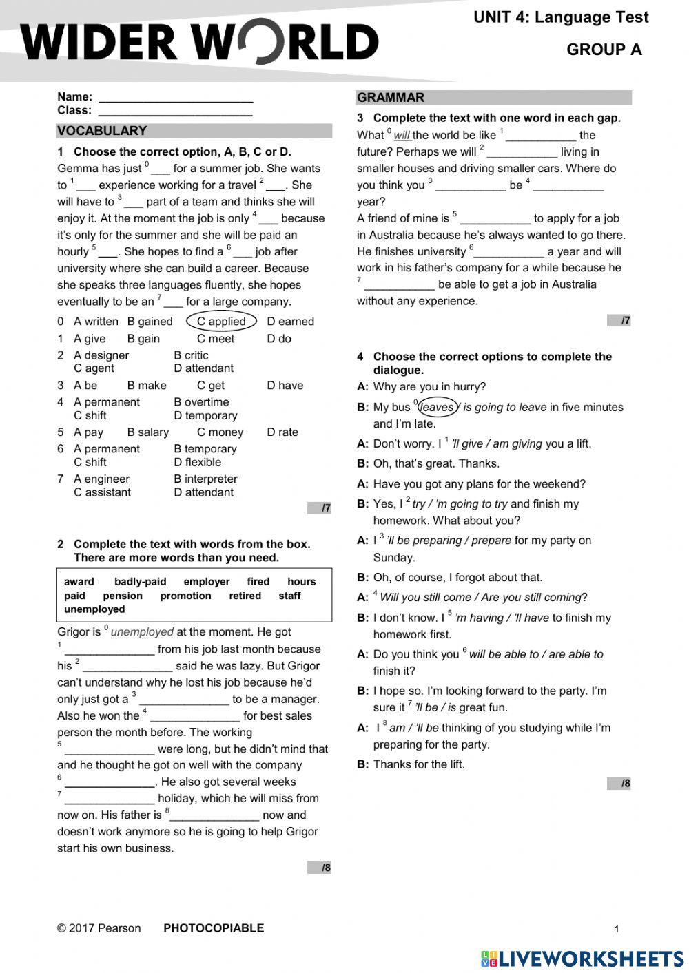 Wider World 4 -… | Free Interactive Worksheets | 5324610