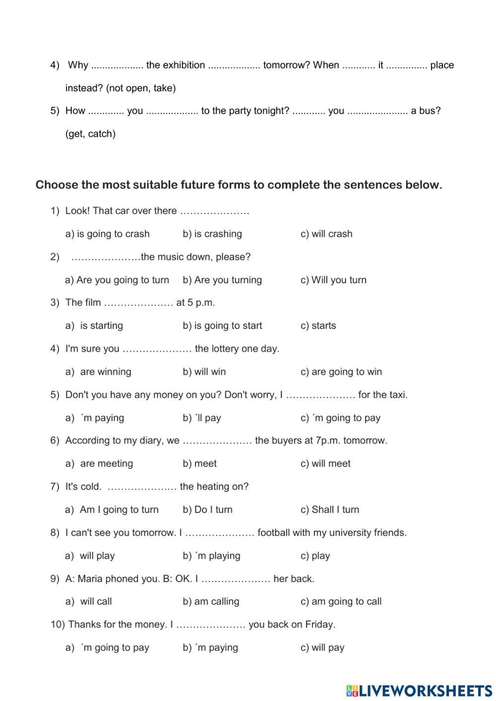 future forms test online exercise for | Live Worksheets