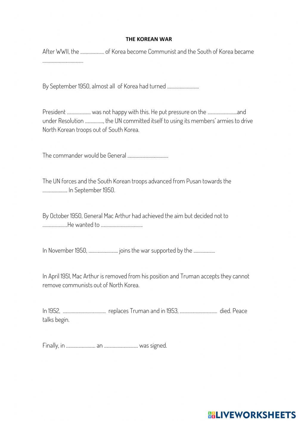 The Korean War Worksheet Live Worksheets the-korean-war-worksheet-live-worksheets
