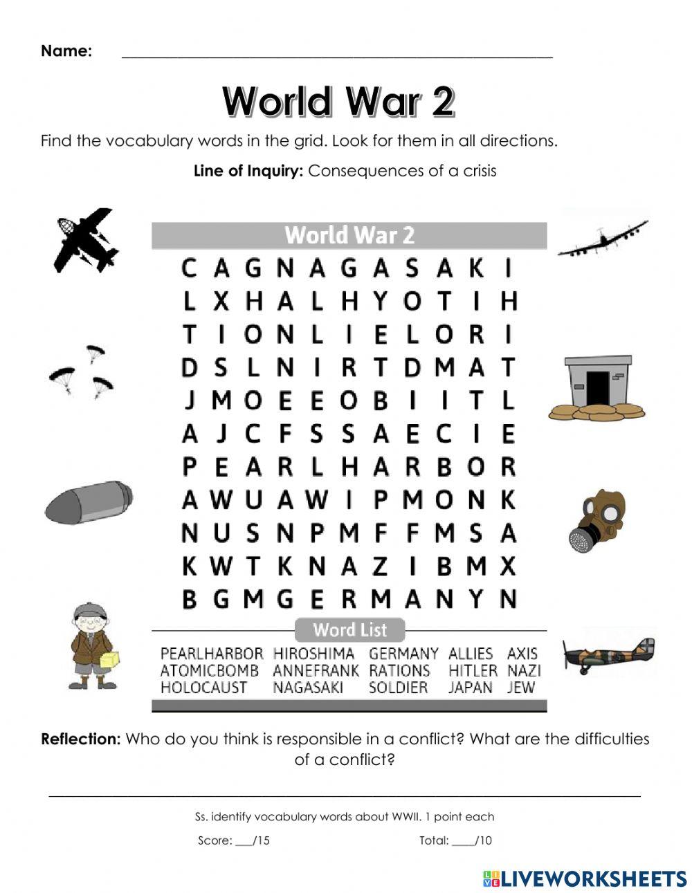 World War One Word Search