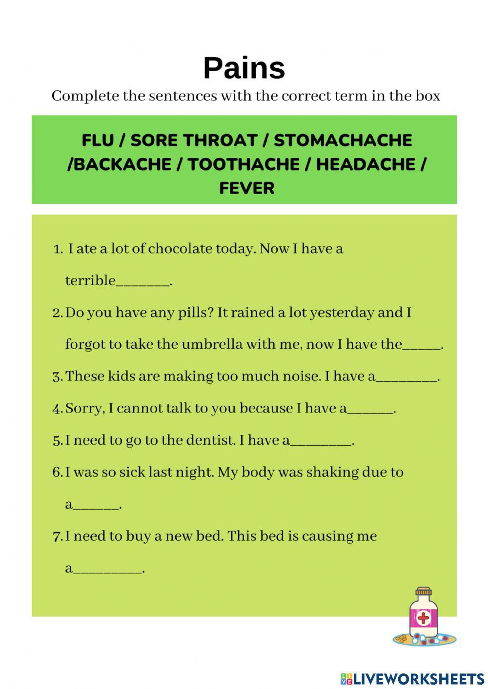 Pains interactive worksheet | Live Worksheets