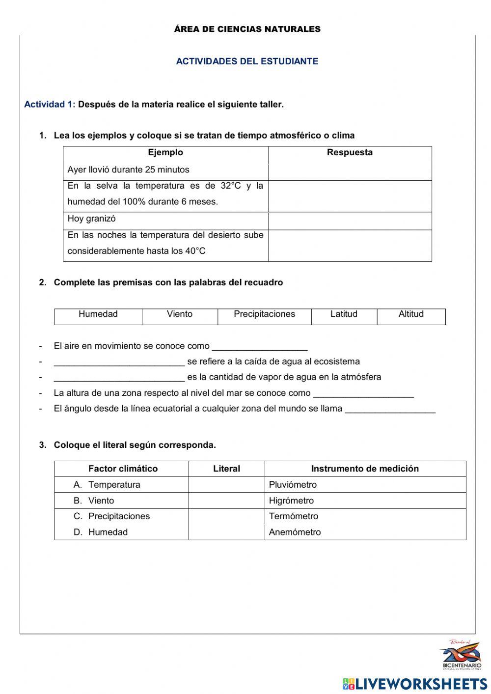 El clima online pdf worksheet | Live Worksheets