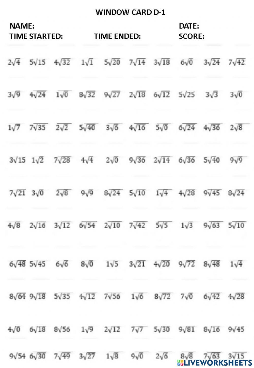 WINDOW DRILL CARD MULTIPLICATION-1 Worksheet Live WINDOW DRILL CARD MULTIPLICATION-1 Worksheet Live