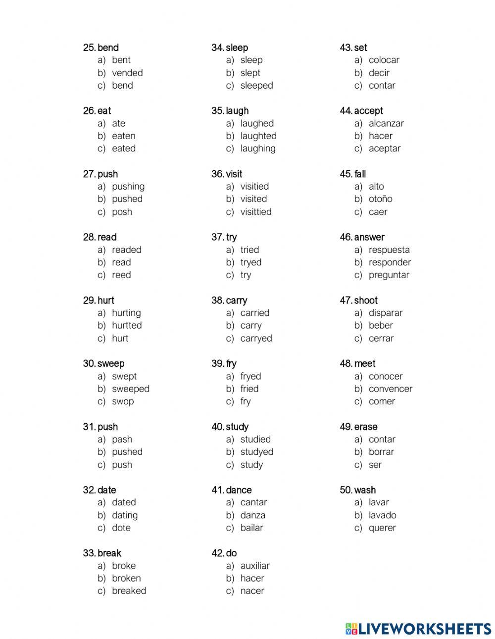 Past tense exam online exercise for | Live Worksheets
