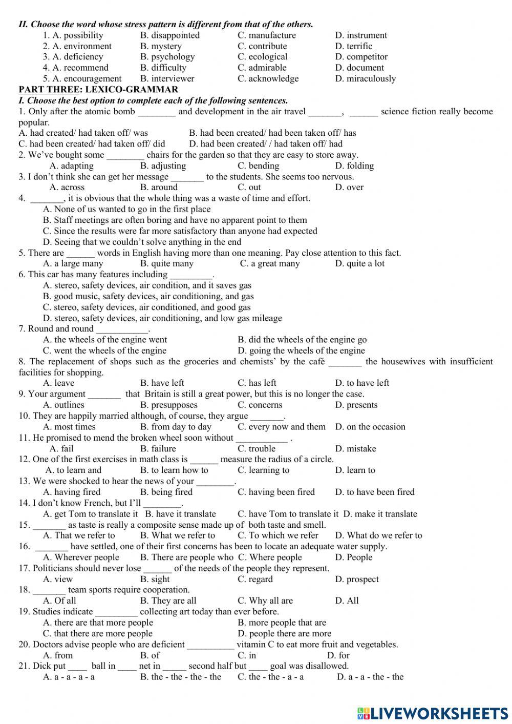 Pr1 worksheet | Live Worksheets