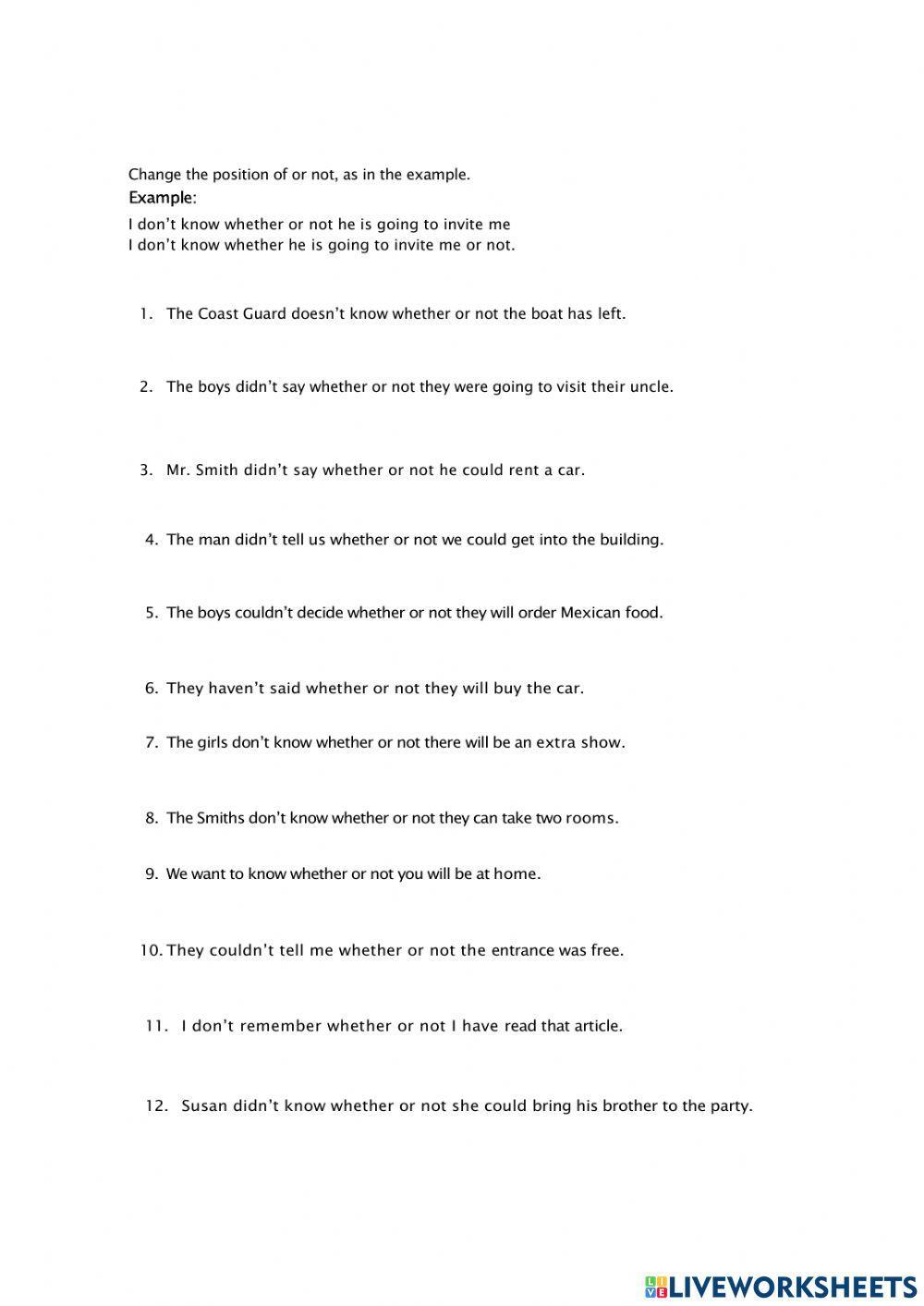 Whether or not | Free Interactive Worksheets | 1989156