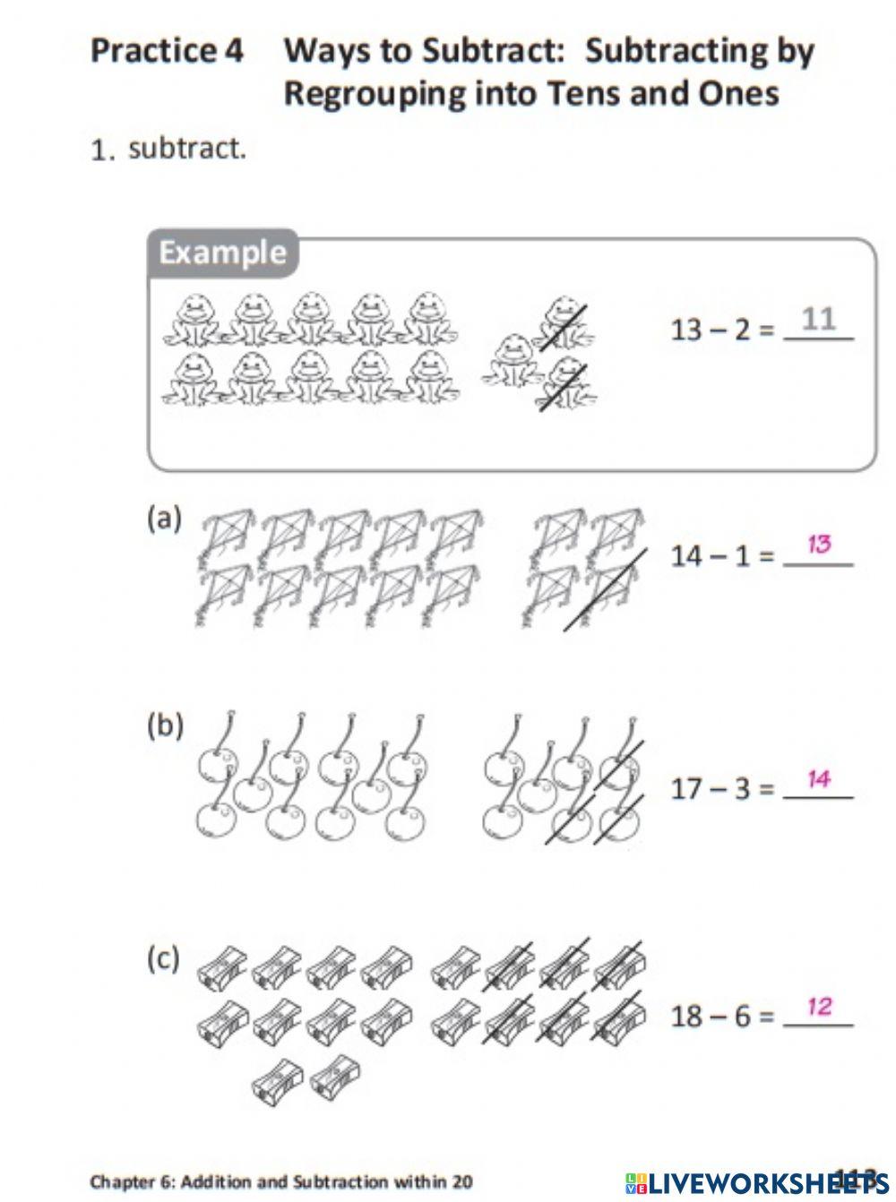 Subtraction with in 20 worksheet | Live Worksheets
