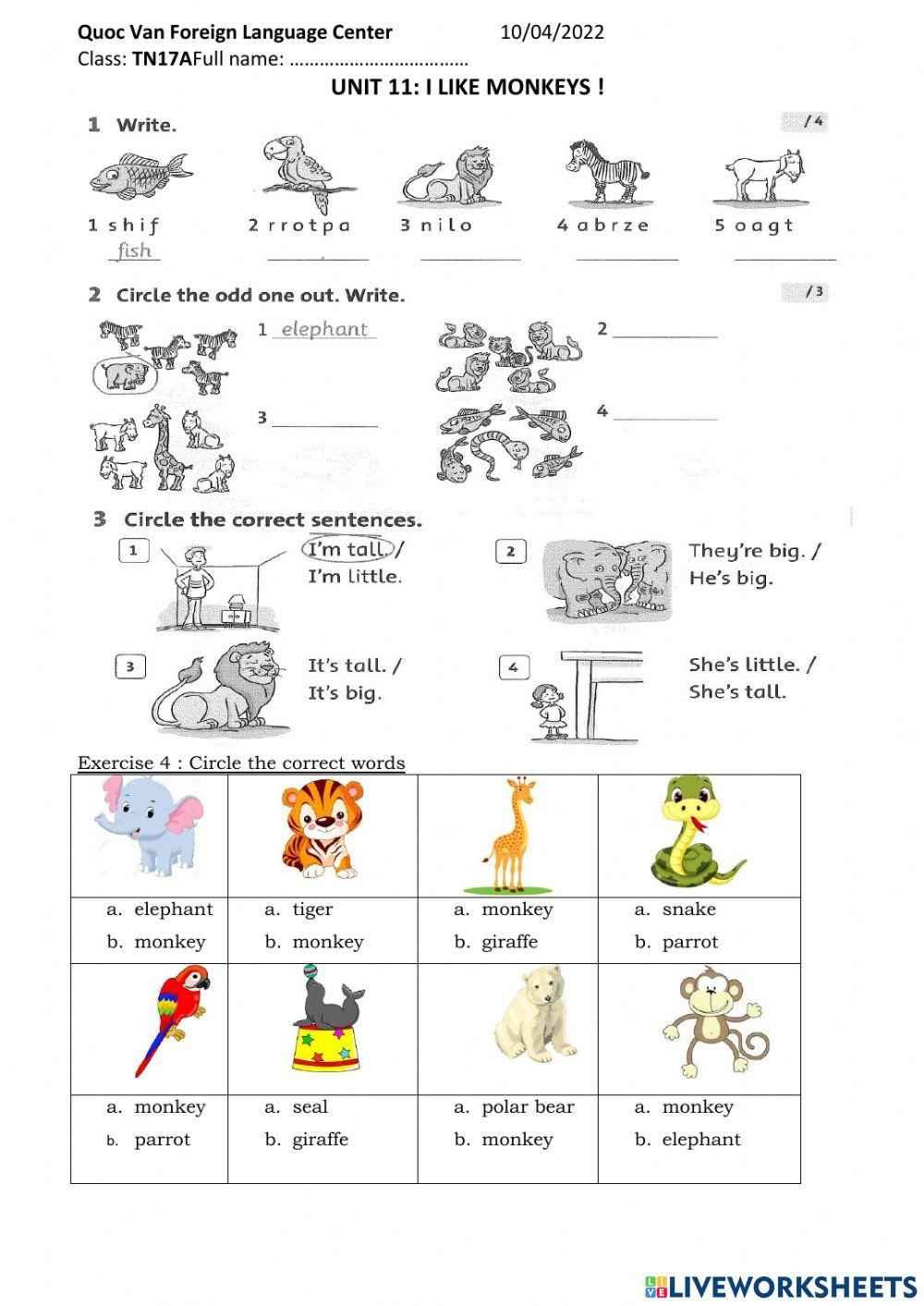 I like monkeys | Free Interactive Worksheets | 1989282