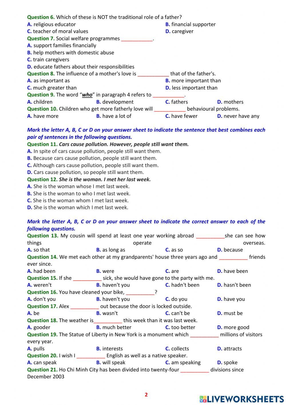Grade 9- Practice Test worksheet | Live Worksheets