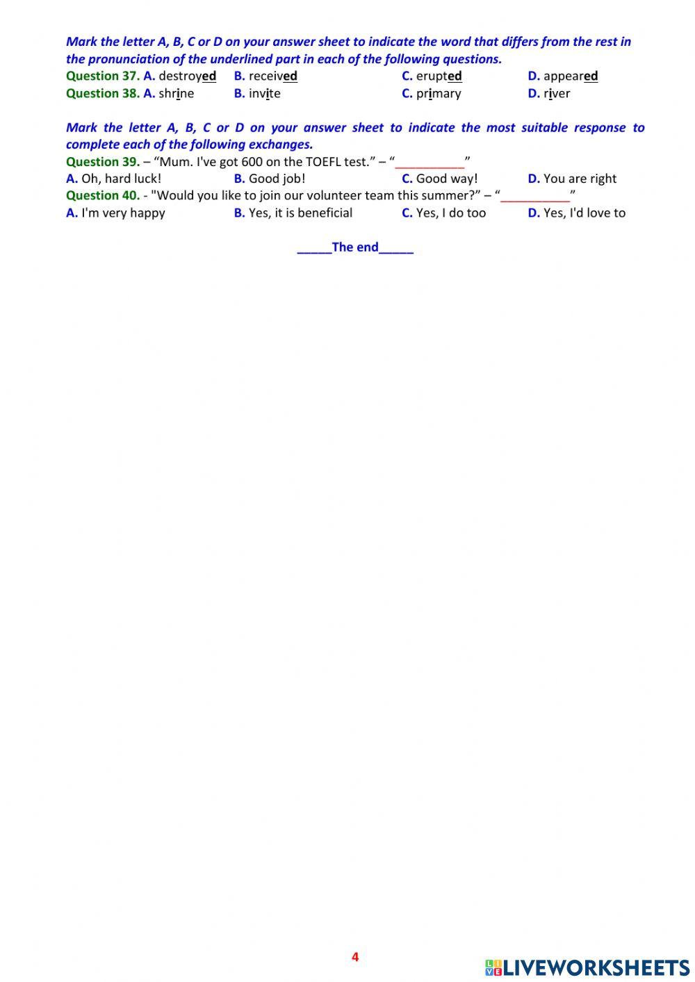 Grade 9- Practice Test worksheet | Live Worksheets