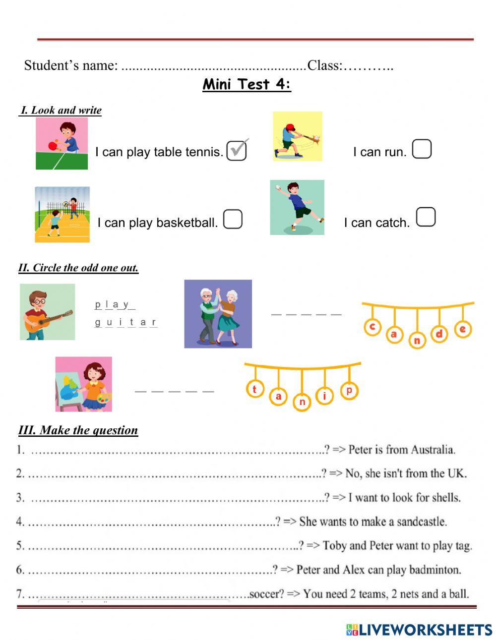 Mini test 4- grade 4 worksheet | Live Worksheets