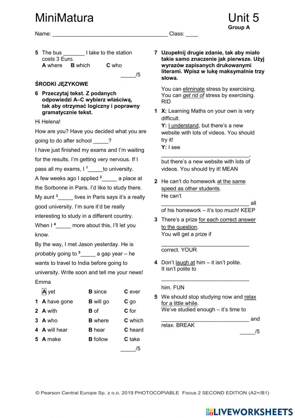 focus 2 unit 5 | Free Interactive Worksheets | 6861922