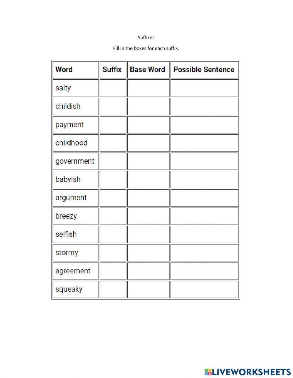 Suffixes online activity for 3 | Live Worksheets