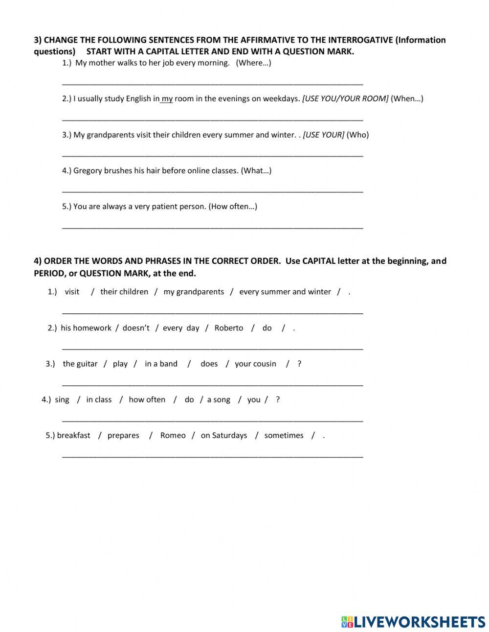 Sentance transf… | Free Interactive Worksheets | 1988777