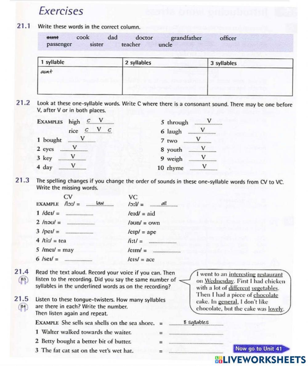IB- Syllables worksheet | Live Worksheets