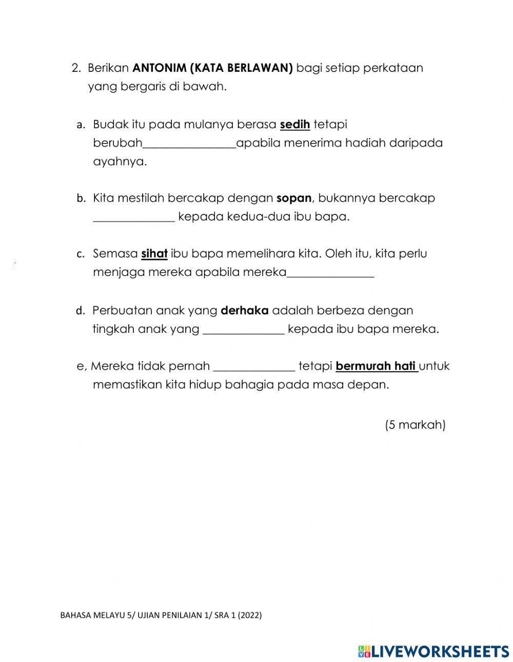 Antonim & kata ganda interactive worksheet | Live Worksheets