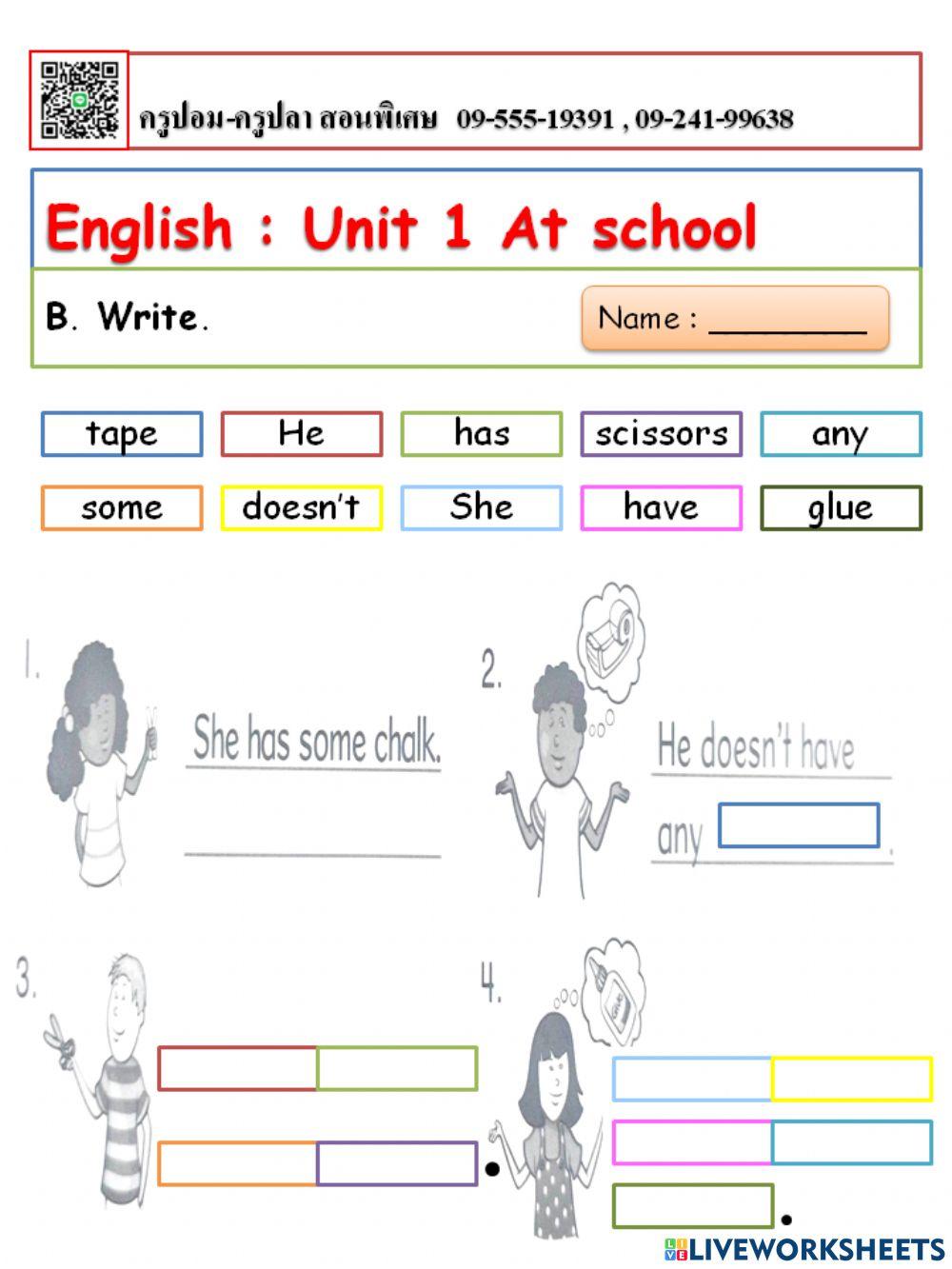 Unit 1 At school. online activity | Live Worksheets