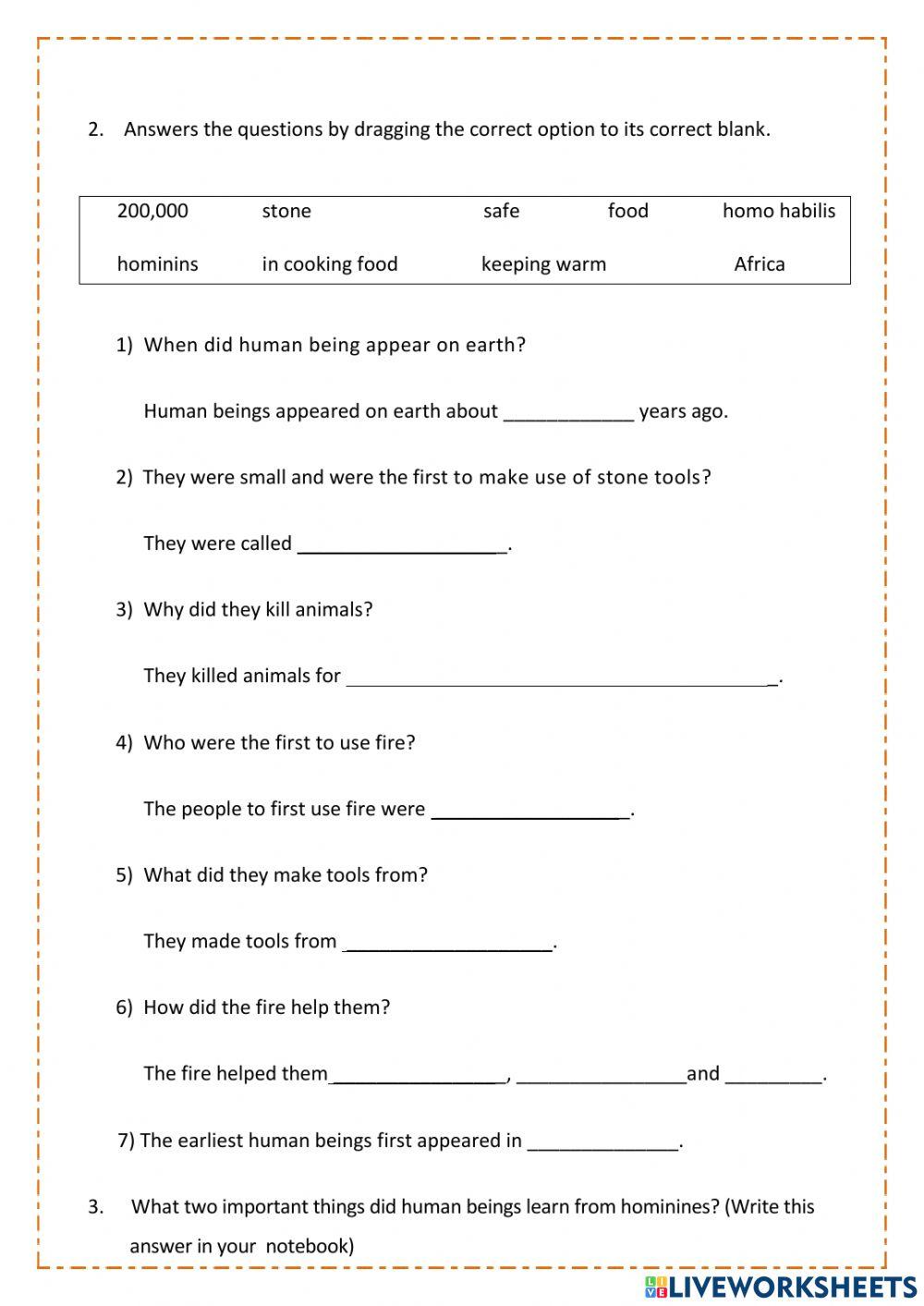 Prehistory online pdf activity for Grade V | Live Worksheets