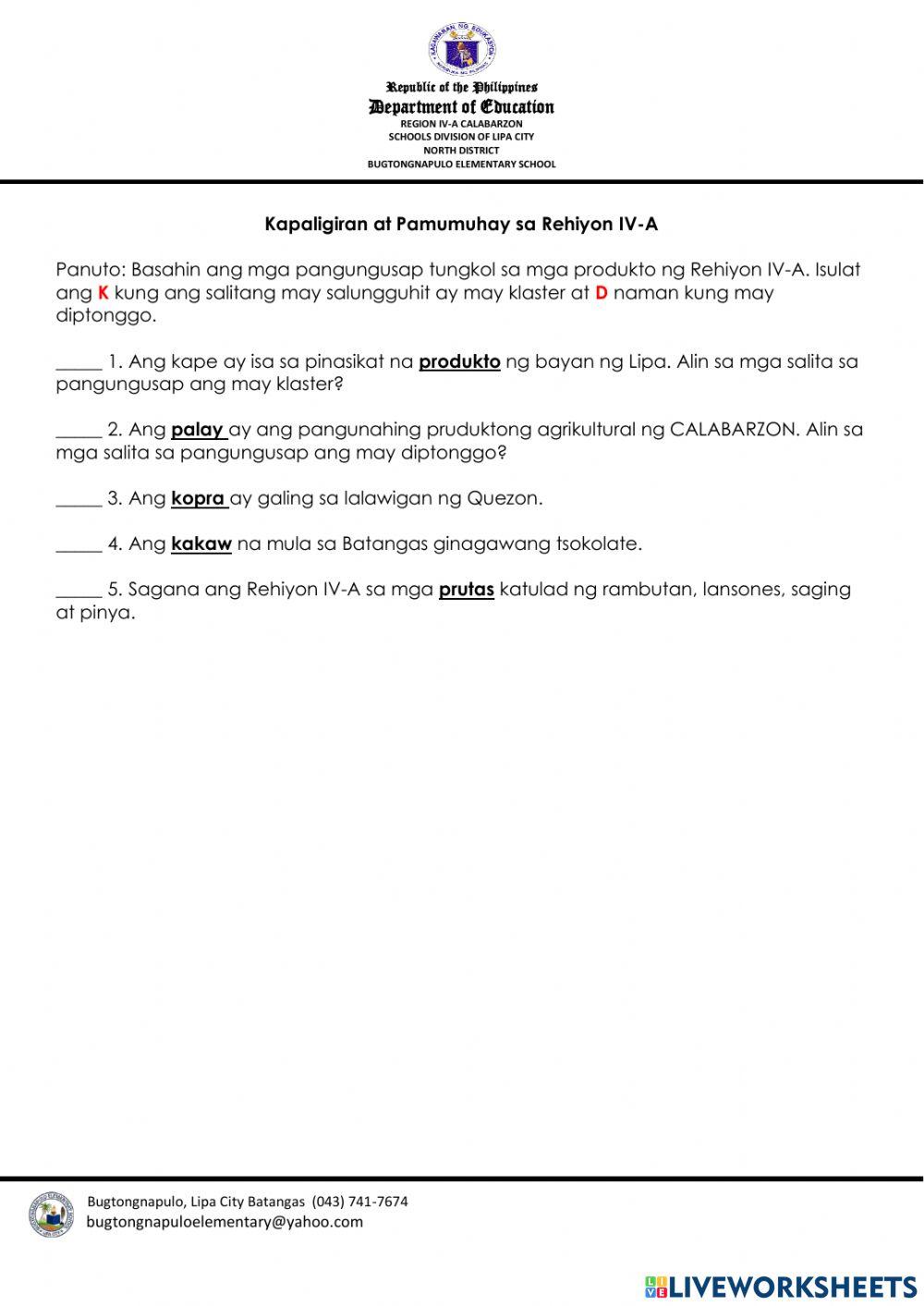 Filipino 3 with… | Free Interactive Worksheets | 1990422