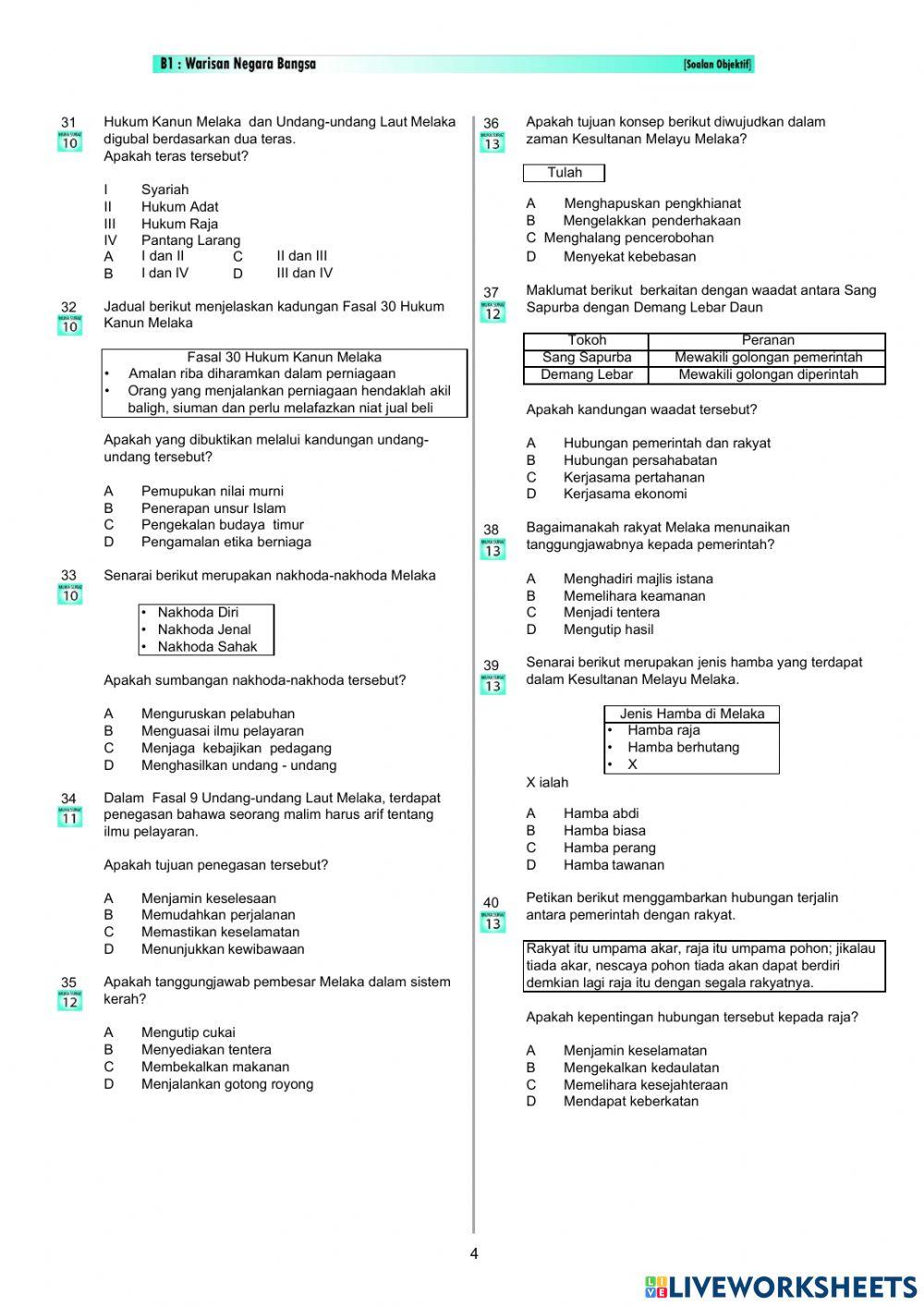 Modul latihan worksheet for SPM | Live Worksheets