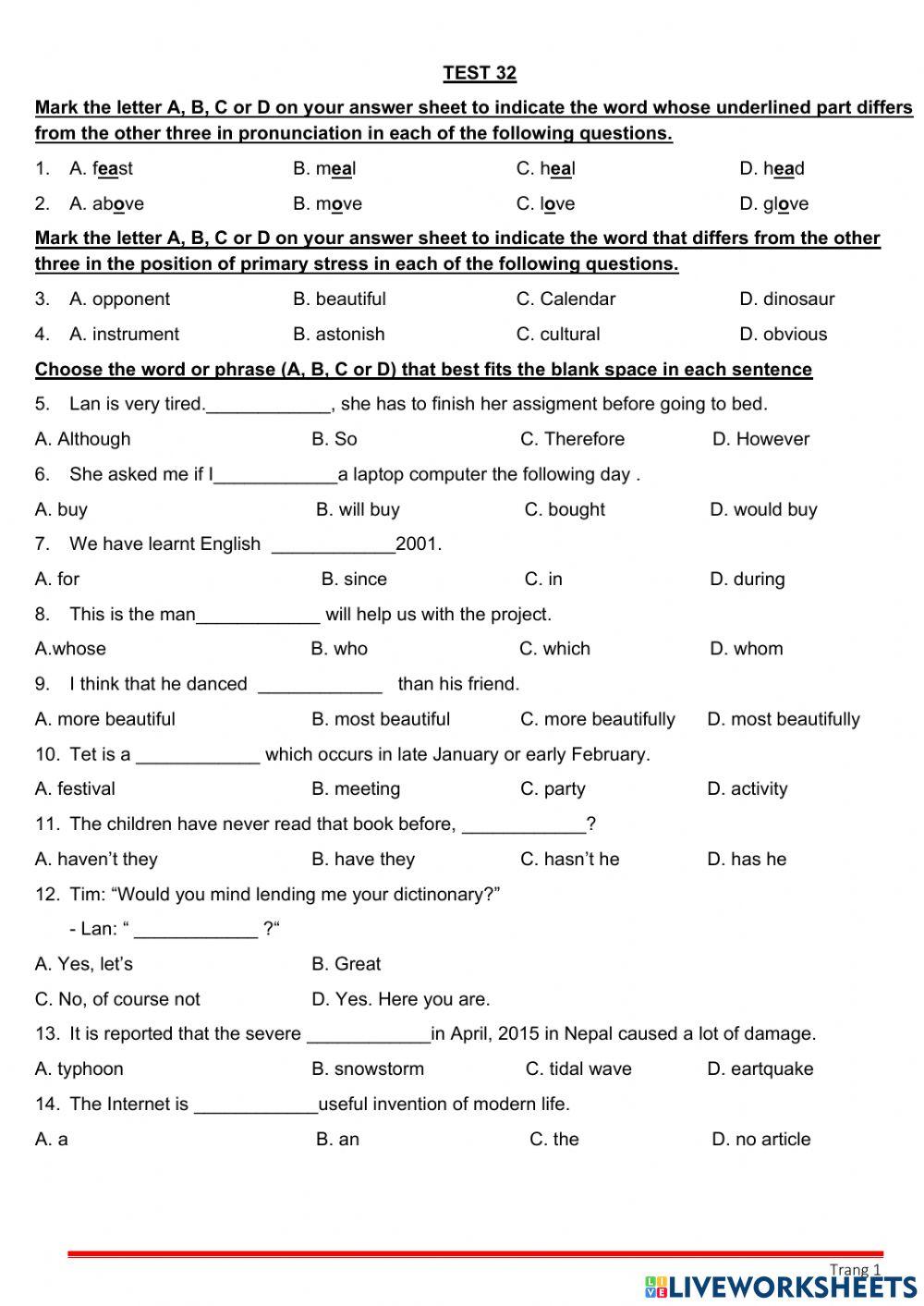 Review online exercise for 9 | Live Worksheets