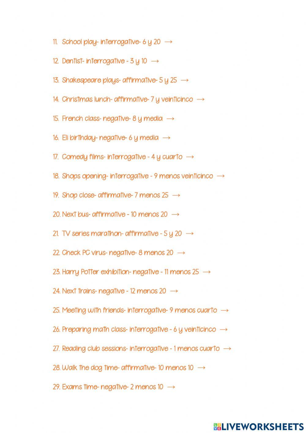 Events time worksheet | Live Worksheets
