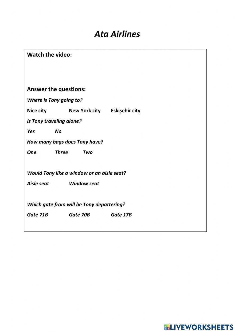 Airlines-Airport worksheet | Live Worksheets