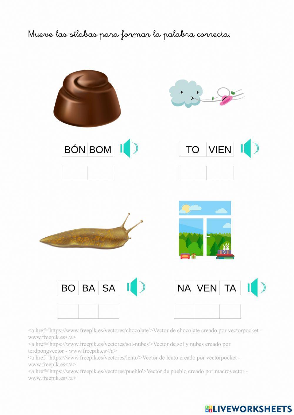 Palabras con b o v por sílabas worksheet | Live Worksheets