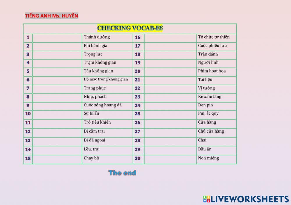 Vocab e6 worksheet | Live Worksheets