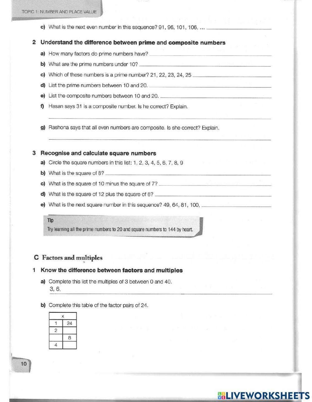 Number and Place Value Revision worksheet | Live Worksheets