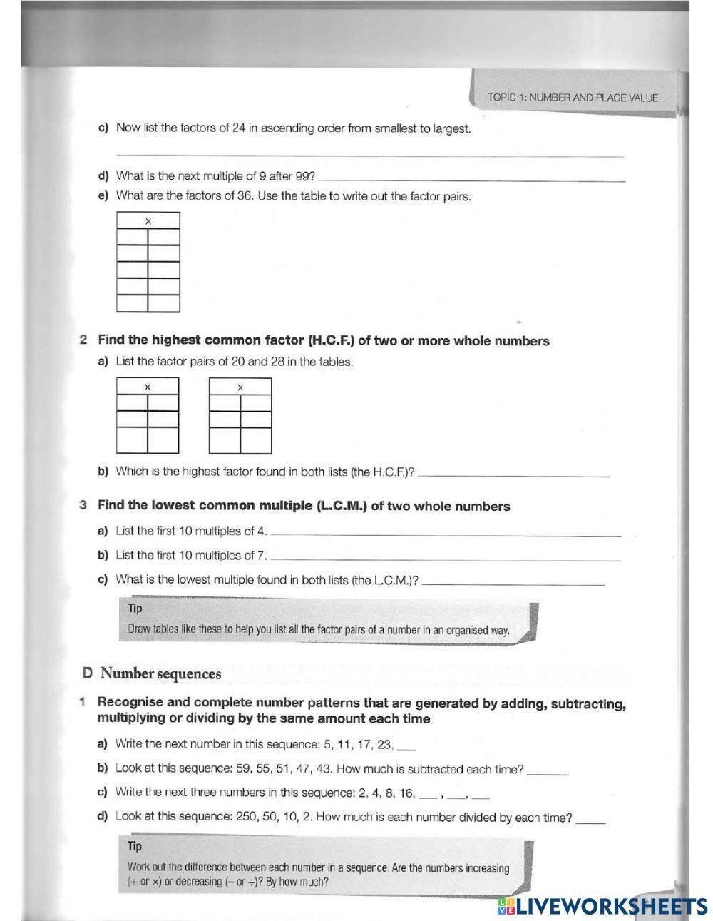 Number and Place Value Revision worksheet | Live Worksheets