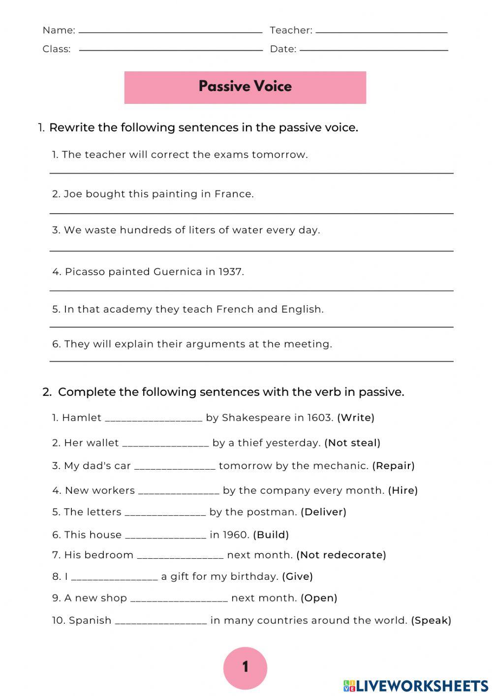 Passive voice worksheet online worksheet | Live Worksheets