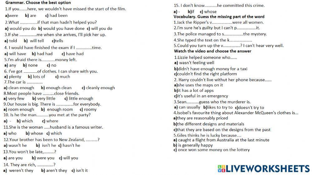 Intermediate test final worksheet | Live Worksheets